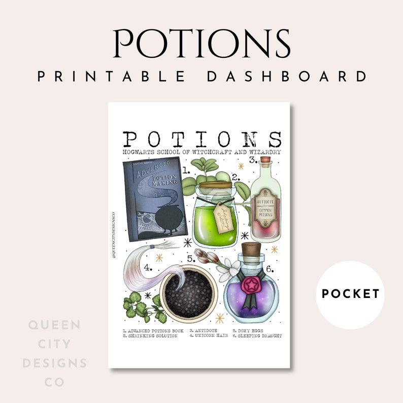 Potions [pocket Size] Digital Dashboard, Printable PDF With Cut Lines ...