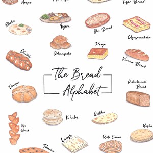 Bread A to Z Watercolour Illustration Print Kitchen Bakery | Etsy