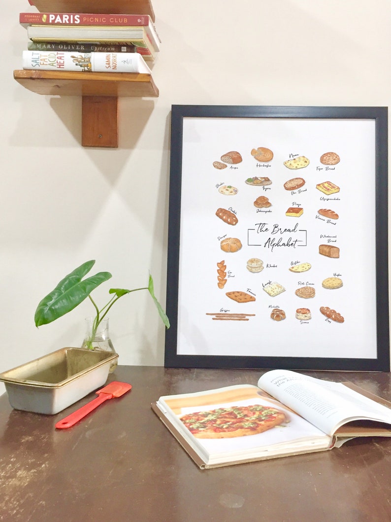Bread A to Z Watercolour Illustration Print Kitchen Bakery | Etsy