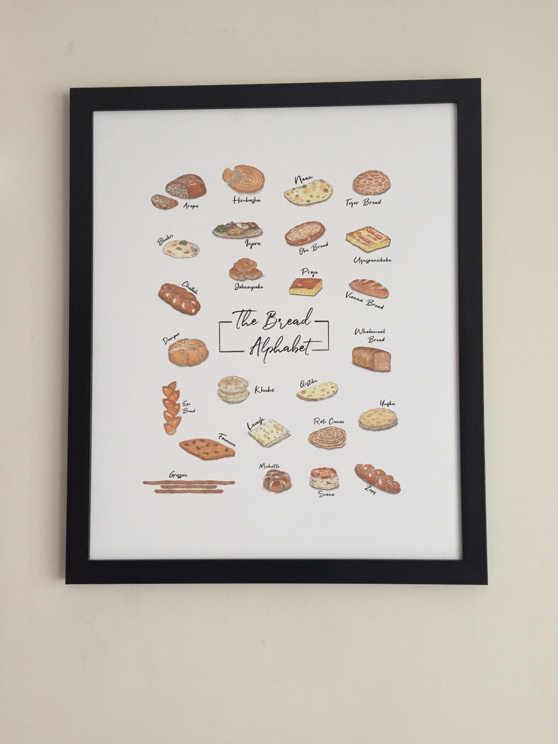 Bread A to Z Watercolour Illustration Print Kitchen Bakery | Etsy