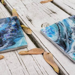 BLUE Marble Coasters, Blue Marble Decor, Home and Living, Blue Resin ...