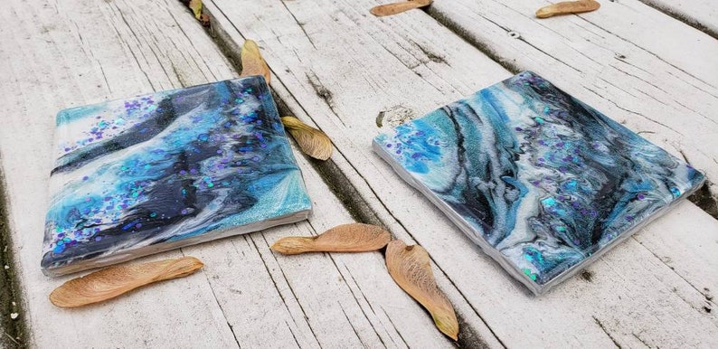 BLUE Marble Coasters Blue Marble Decor Home and Living Blue - Etsy