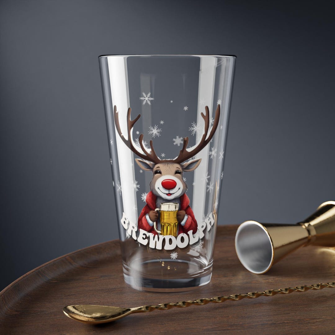 Brewdolph Mixing Glass, Rudolph Drinking Glass, Reindeer Beer Glass ...