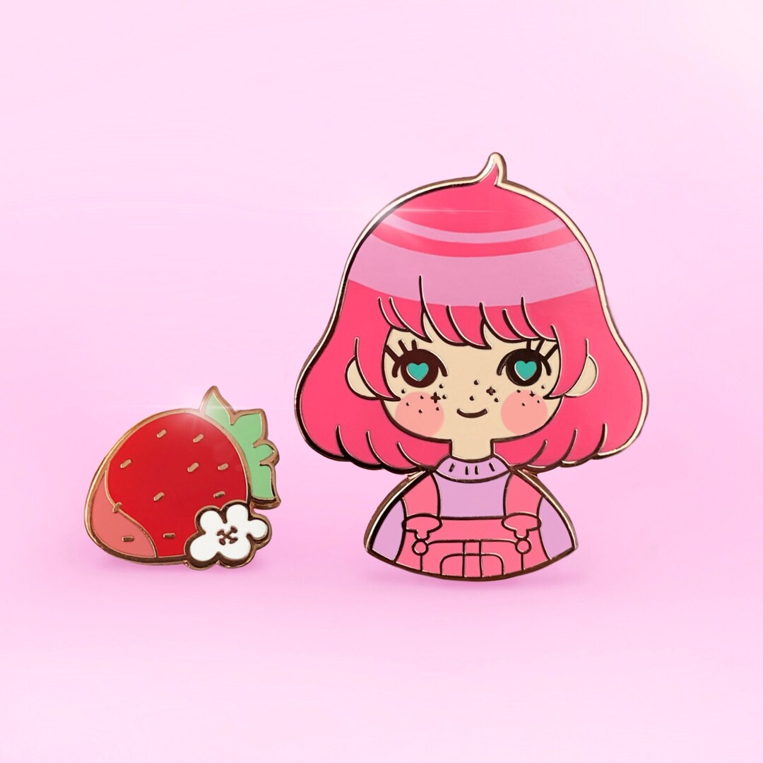 Strawberry Girl Hard Enamel Pin - Strawberry Mini Pin - Etsy