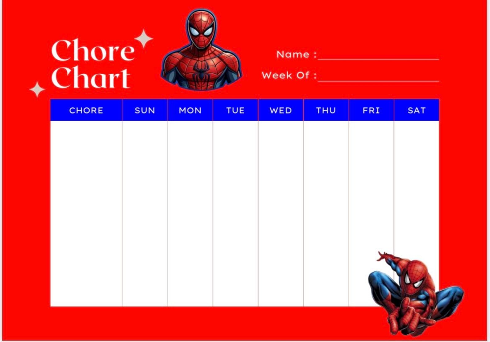 Spider-man Chore Chart for Kids – Digital Download | Superhero ...