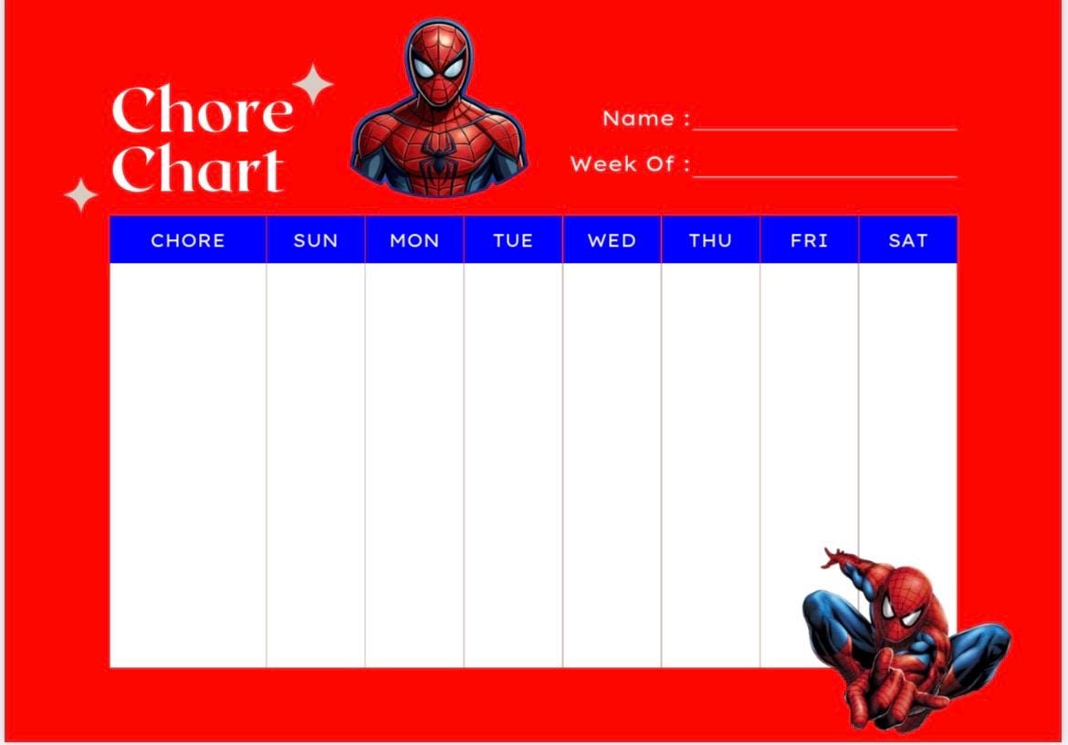 Spider-man Chore Chart for Kids – Digital Download | Superhero ...