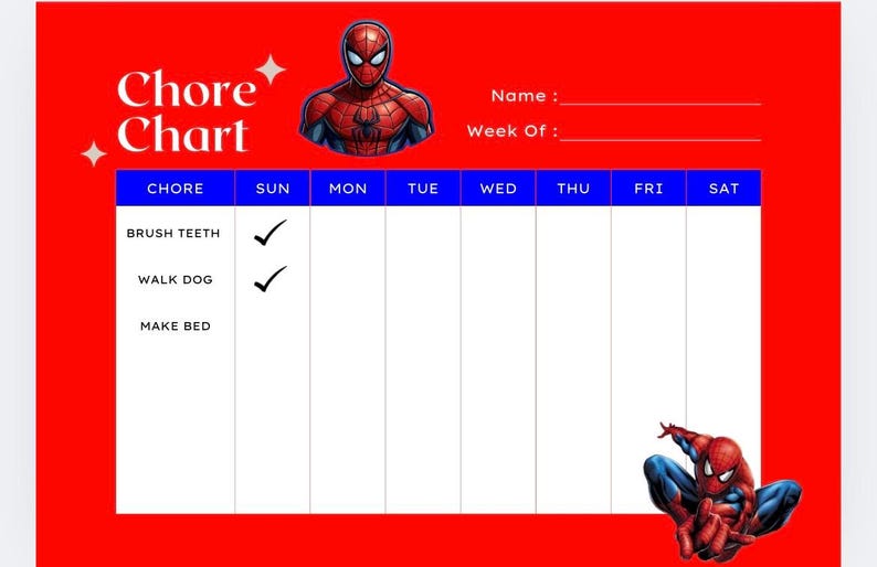 Spider-man Chore Chart for Kids – Digital Download | Superhero ...