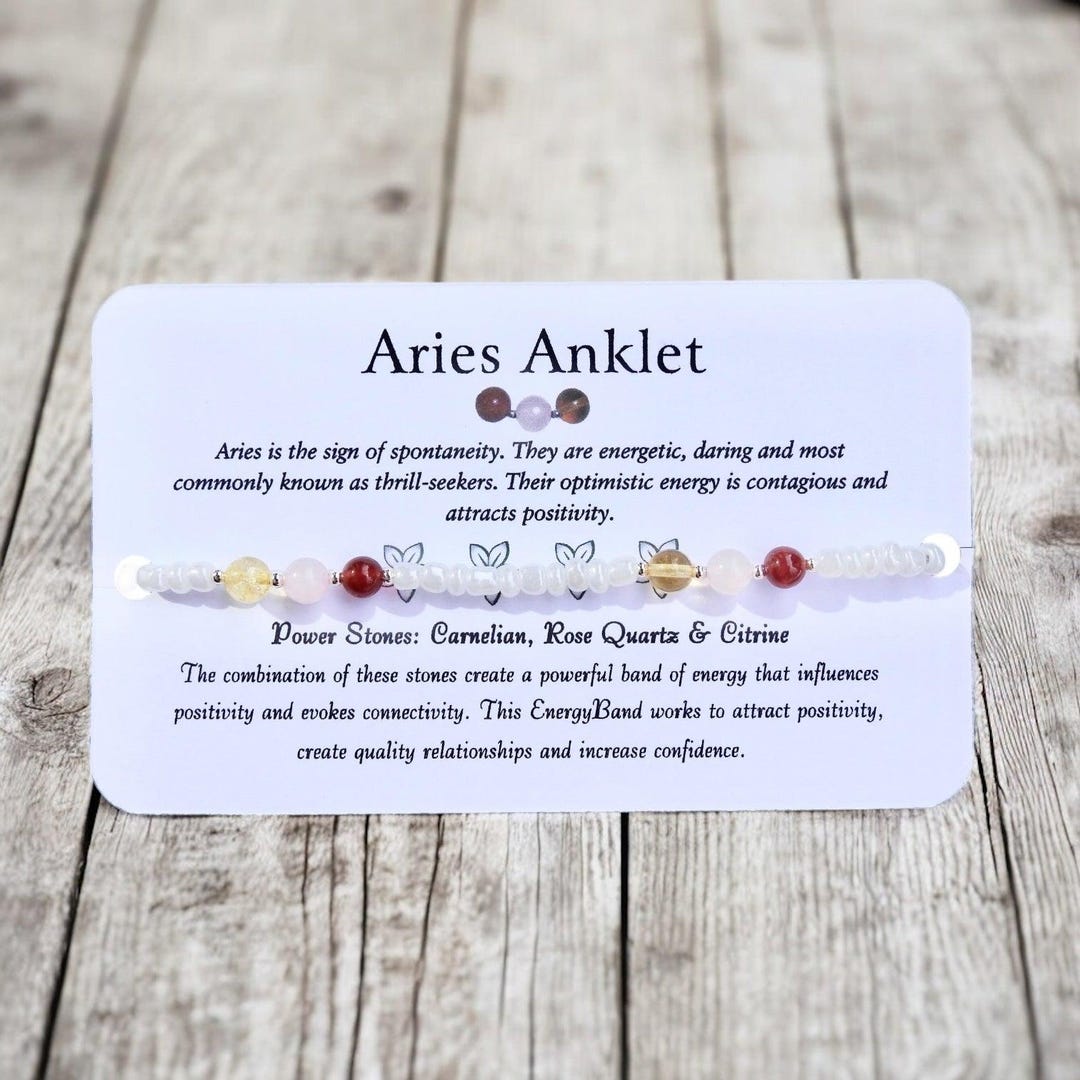 Aries Zodiac Stone Anklet: Carnelian, Rose Quartz, Citrine, Zodiac ...