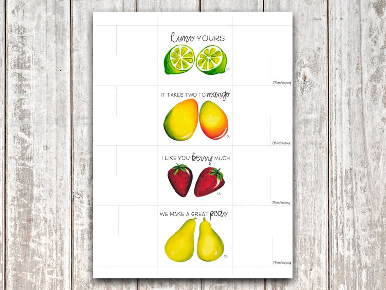 Watercolor Valentine's Cards: Fruit Snack Sleeve - Etsy