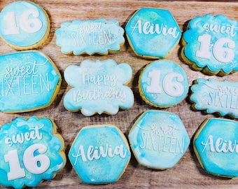 1 Dozen Personalized Sweet 16 Birthday Cookie Favors, Dessert Table ...
