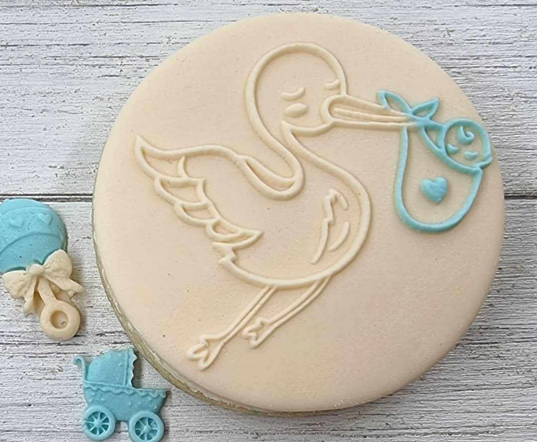 Stork Baby Shower Embosser Fondant Stamp, Acrylic Embosser for Cookies ...