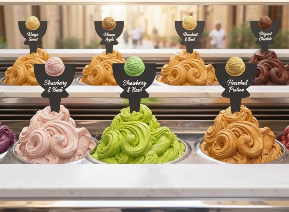 Gelato Flavor Labels, Ice Cream Tags, Bakery, Markers, Gelato Stickers ...