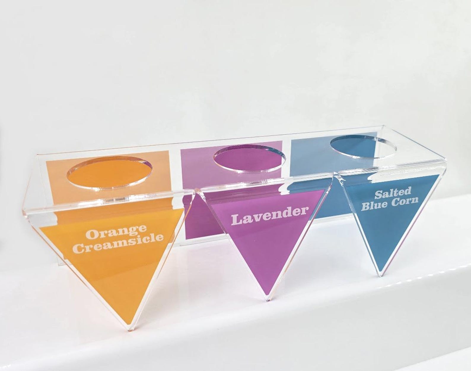 Colorful Acrylic Ice Cream Cone Holder, 3 Flavor Display, Custom Labels ...