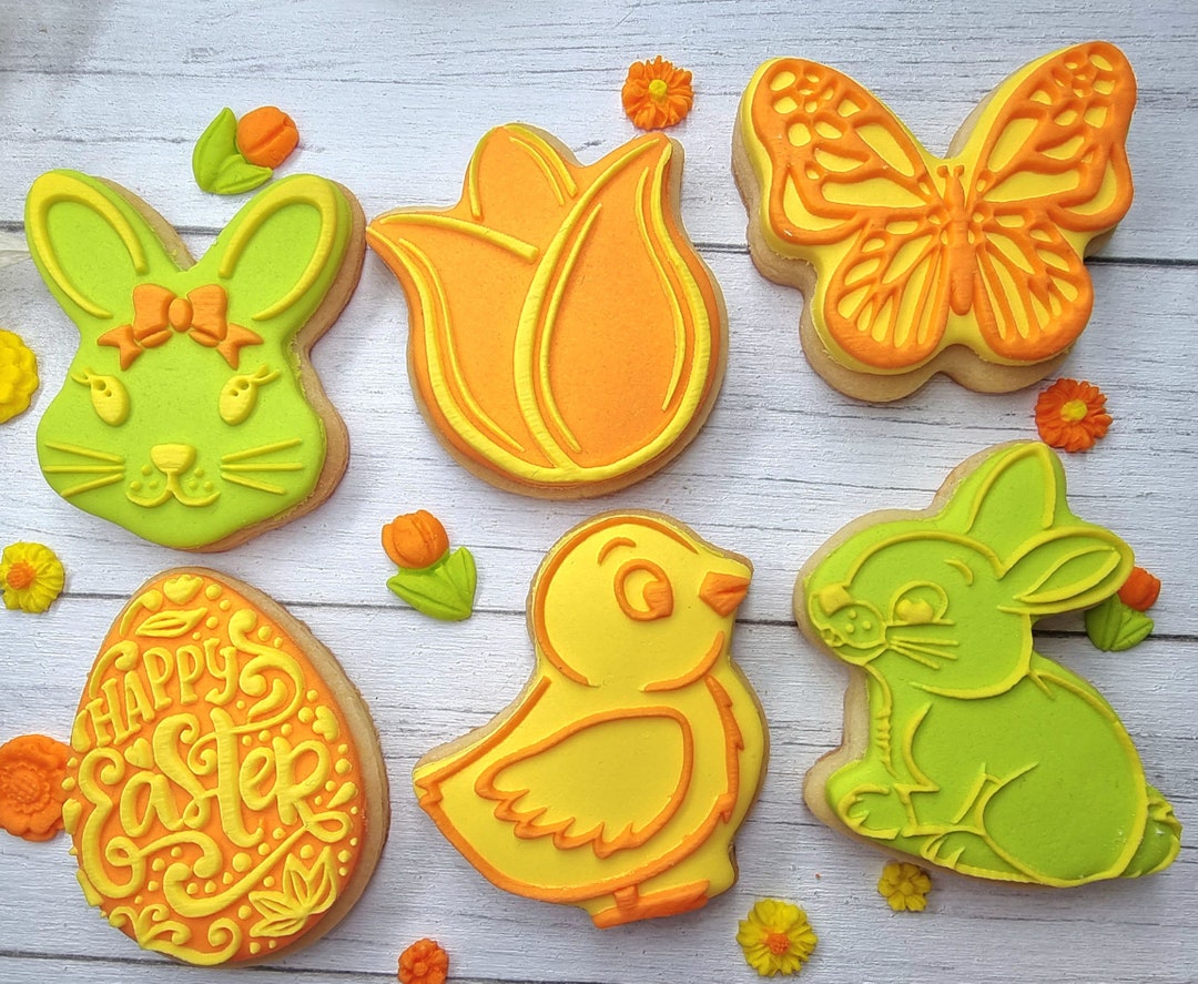 6pcs Easter Embosser Plus Cookie Cutter Set, Fondant Stamp, Acrylic ...