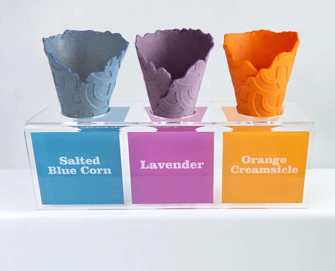 Colorful Acrylic Ice Cream Cone Holder, 3 Flavor Display, Custom Labels ...