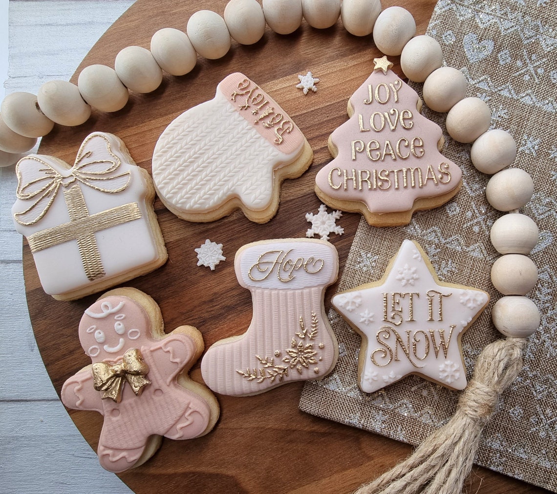 6pcs Christmas Embosser Plus Cookie Cutter Set, Fondant Stamp, Acrylic ...