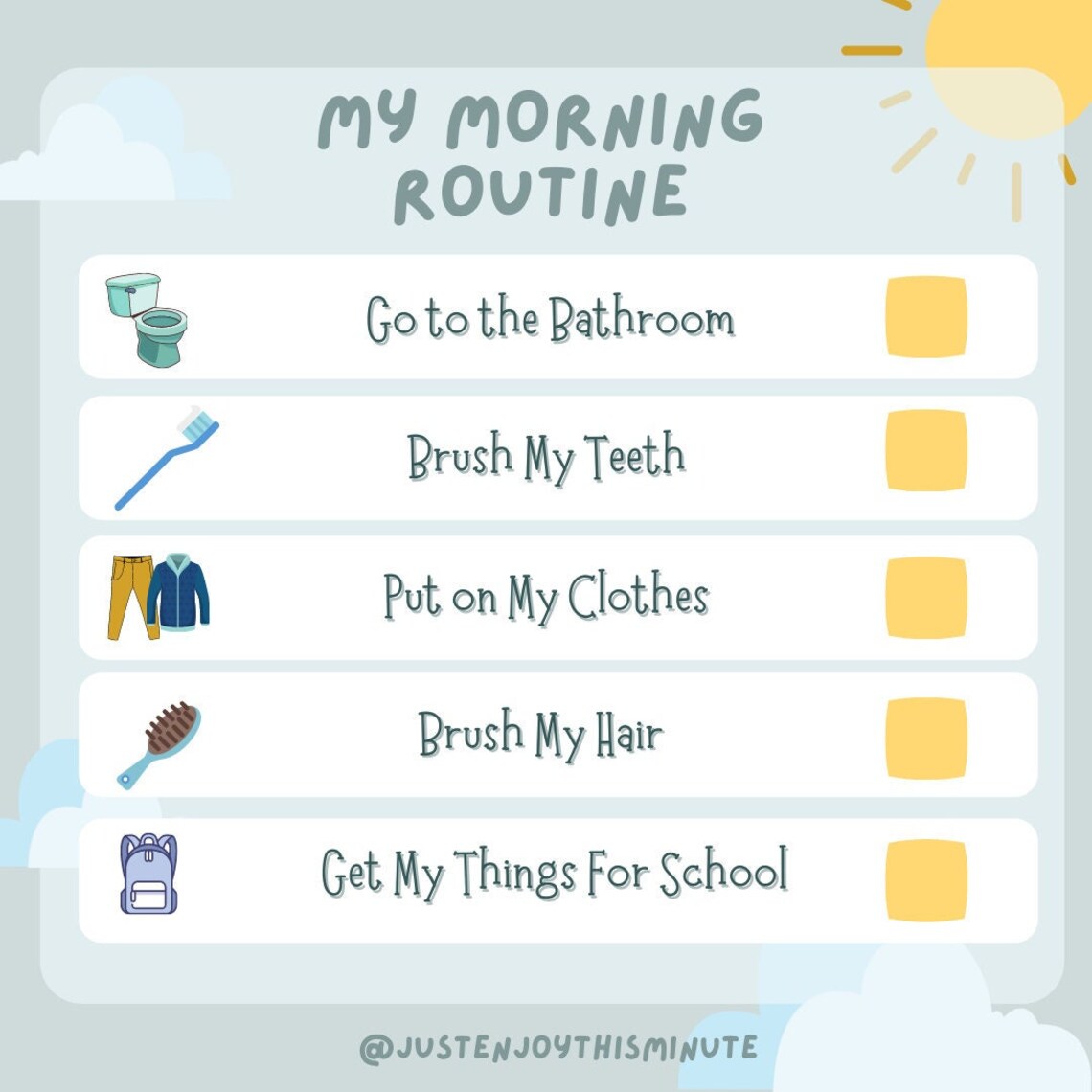 Kids Morning Routine With Sun and Clouds - Etsy