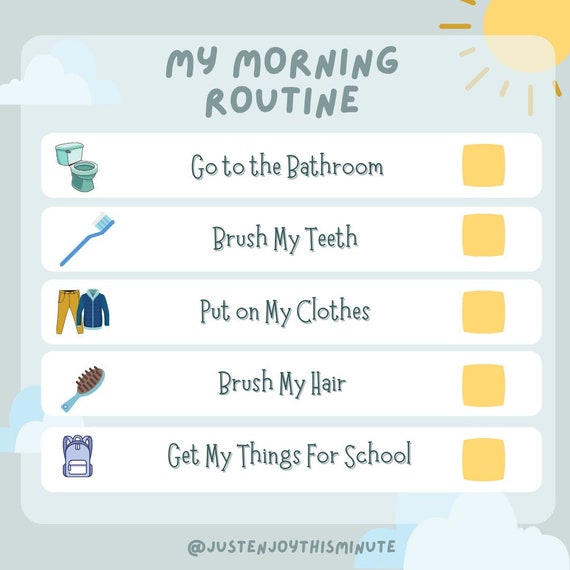 Kids Morning Routine With Sun and Clouds | Etsy