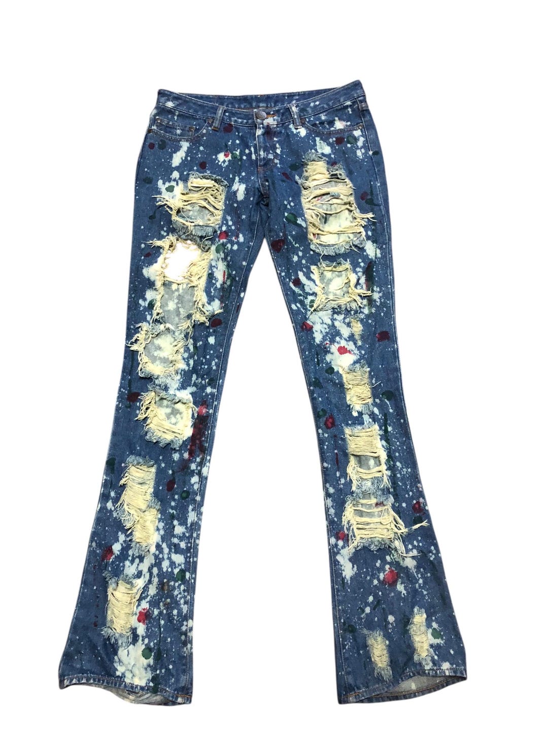 Glad News Punk Rockabilly Splash Paint Distressed Denim Pants - Etsy