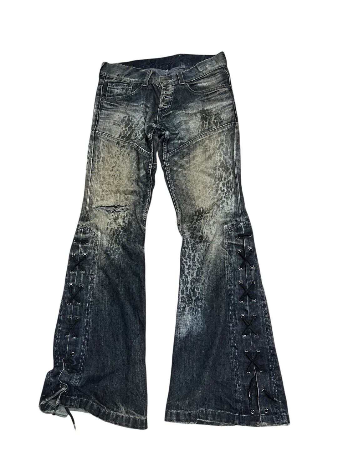 Rare Tornado Mart Distressed Flare Snake Skin Motif Denim Pants - Etsy