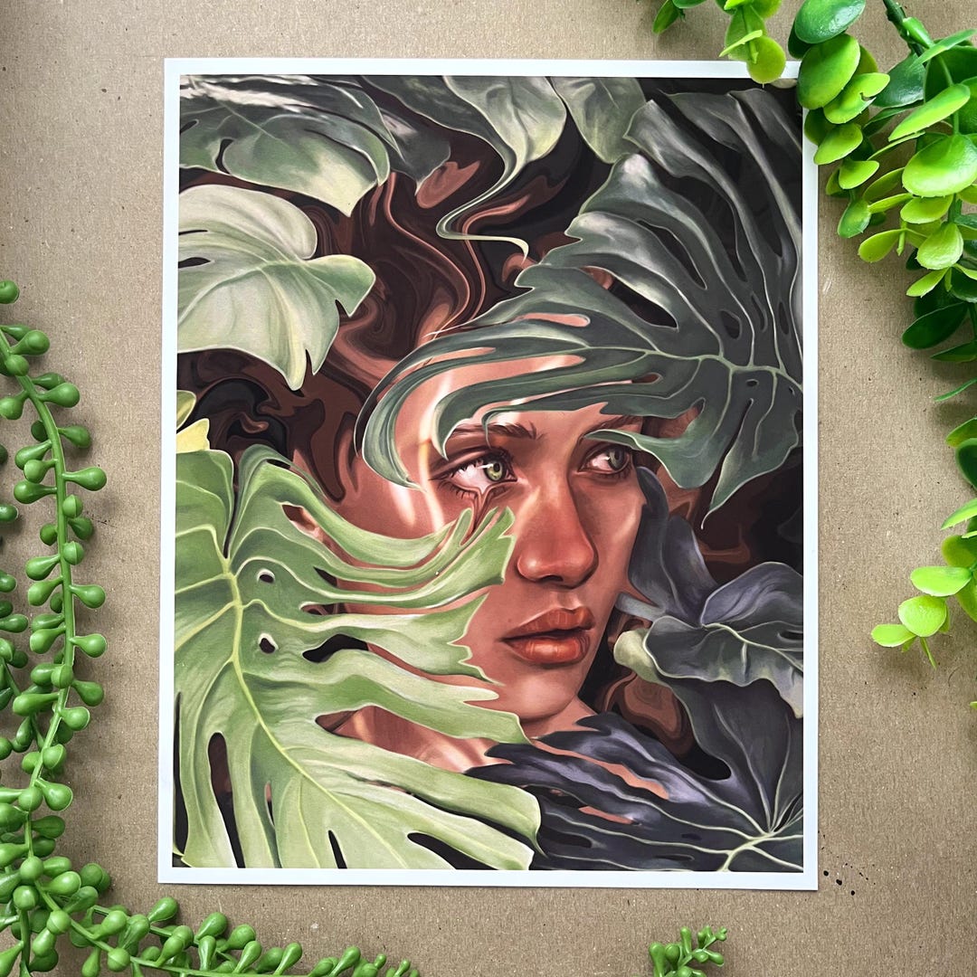 Surreal Botanical Art Print, Woman Merging With Nature, Lush Foliage ...