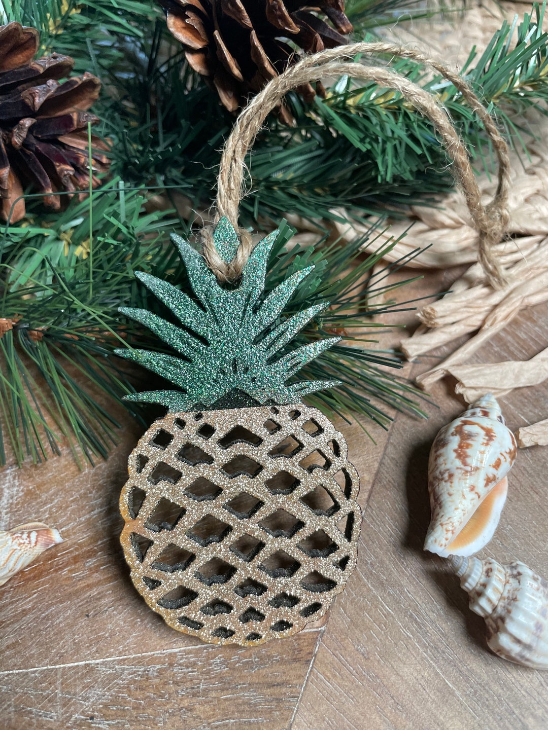 Pineapple Wooden Sparkling Christmas Ornaments - Etsy