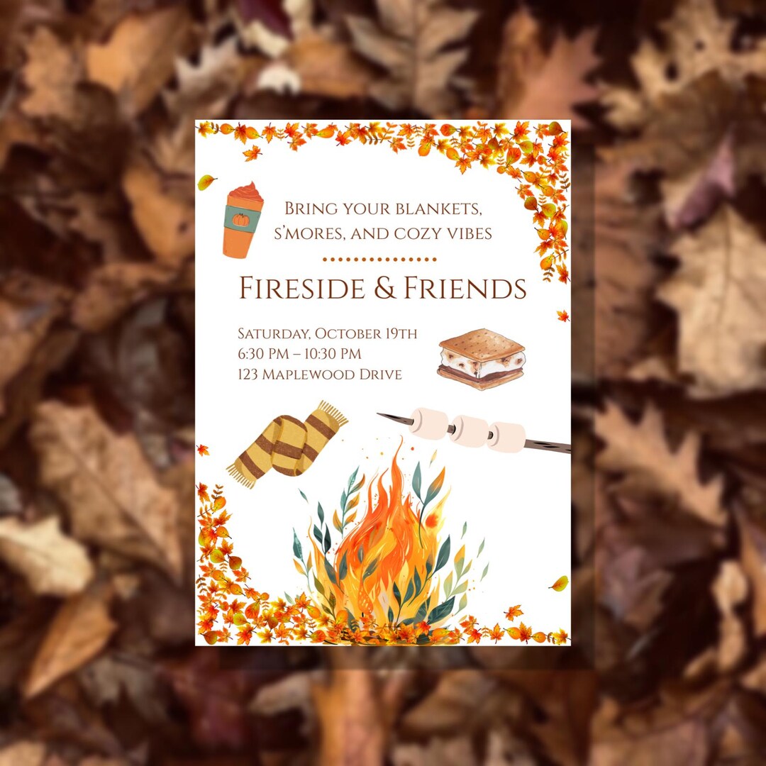 Editable Autumn Bonfire Invitation | Fireside & Friends Fall Party ...