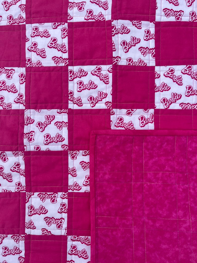 Pink Barbie Quilt - 100% Cotton - Lap Bed Quilt - Baby Blanket ...