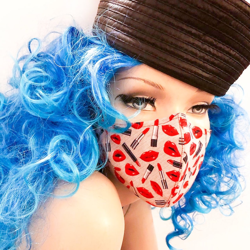Lips Print Cotton Mask With Nose Wire and Filter Pocket - Etsy