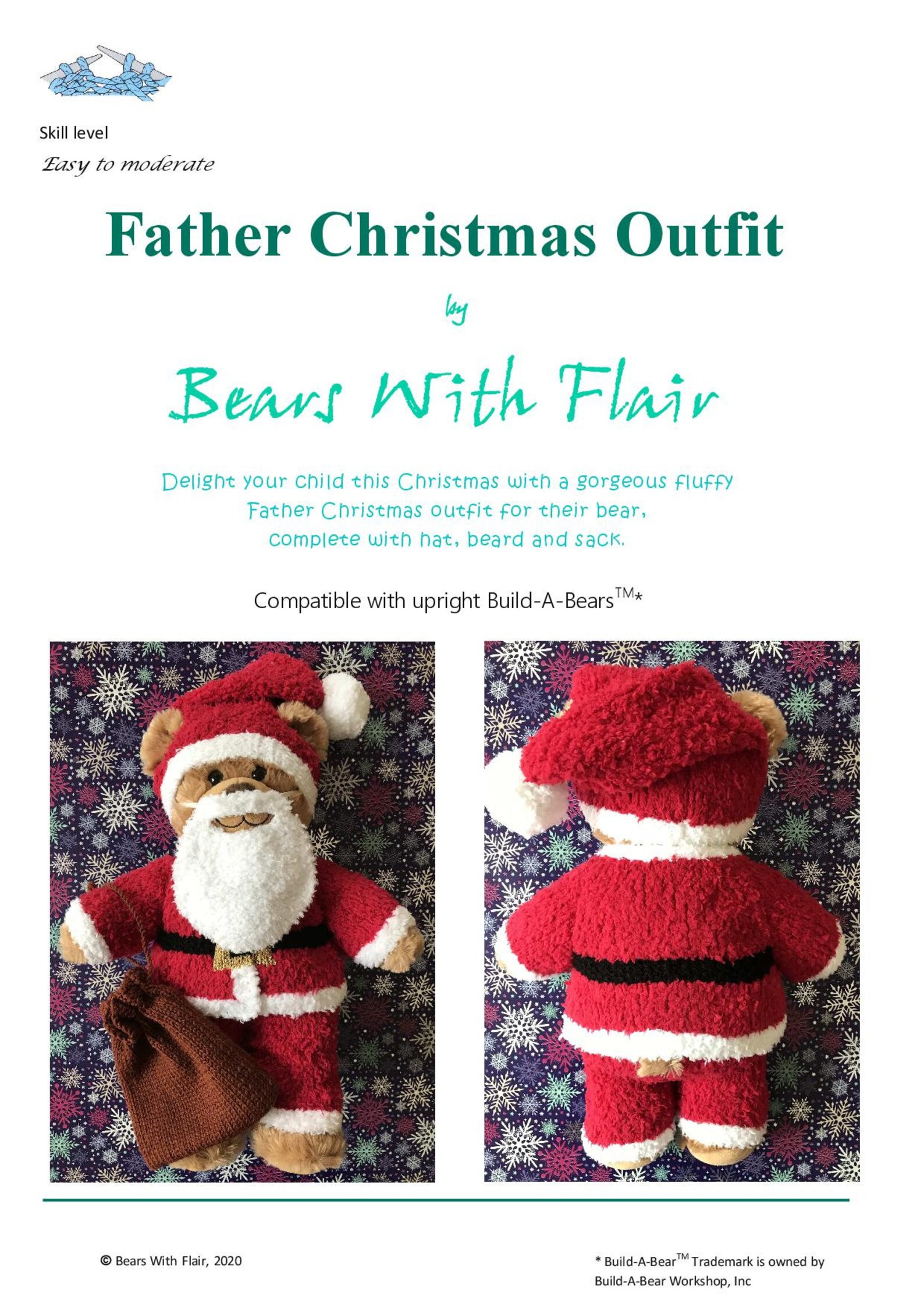 Bear Father Christmas Outfit Knitting Pattern: Fits Build-a-bear (PDF ...