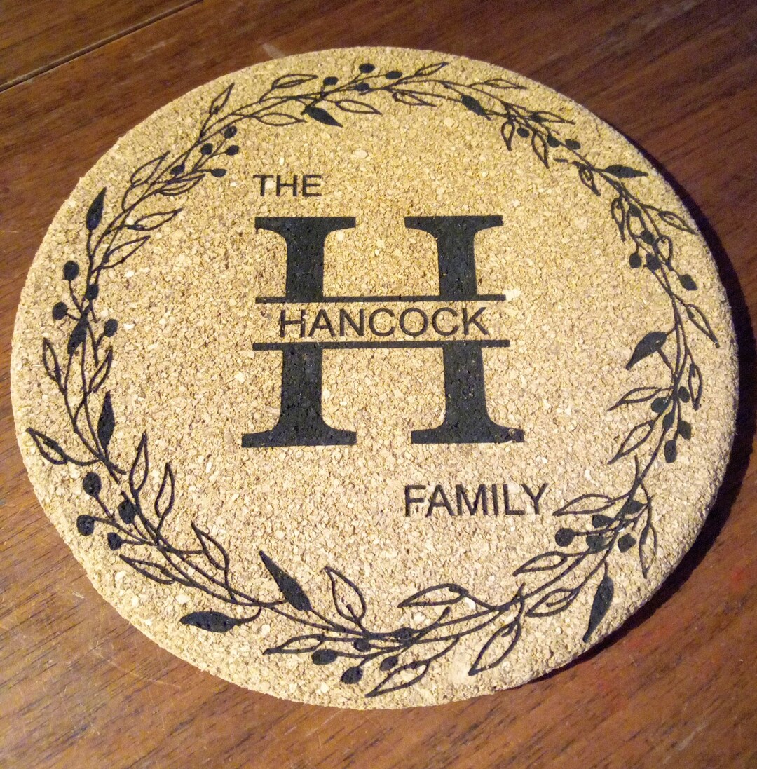 Custom Laser Engraved Cork Hot Plate, Trivet, Tea Pot Cozy, Monogram ...