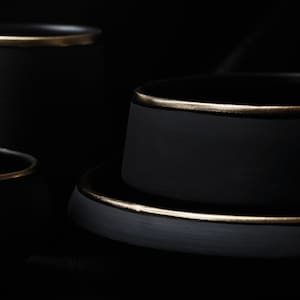 Tumbler Mug With Gold Rim | Matte Black Dinnerware | Handmade Pottery ...