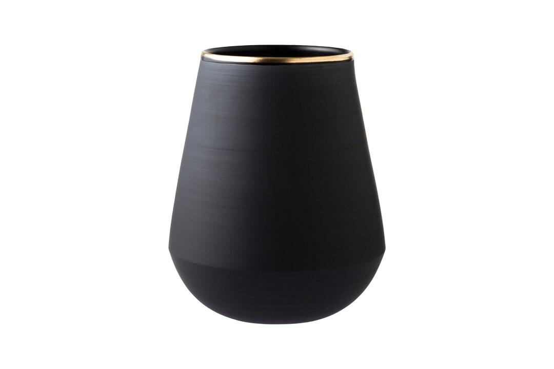 Ceramic Vase for Flowers With Gold Rim Matte Black Pottery - Etsy