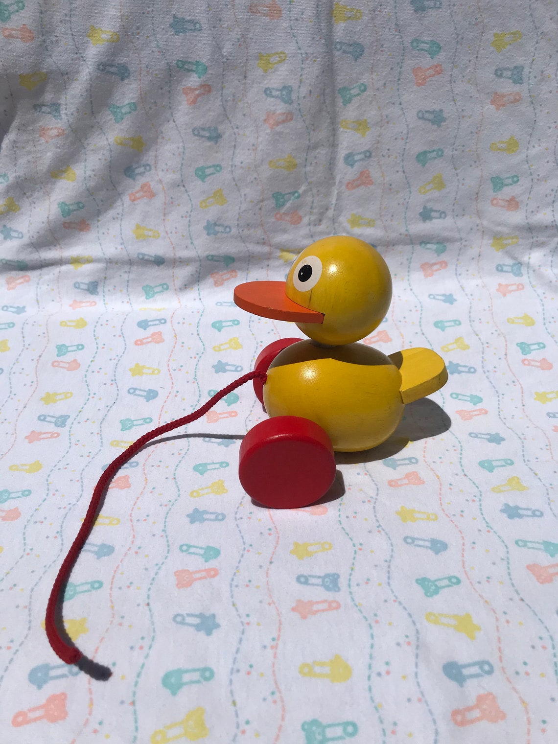 Vintage Wooden Duck Pull Toy: Yellow Duckie With Red Wheels - Etsy