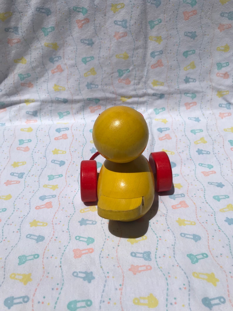 Vintage Wooden Duck Pull Toy: Yellow Duckie With Red Wheels - Etsy