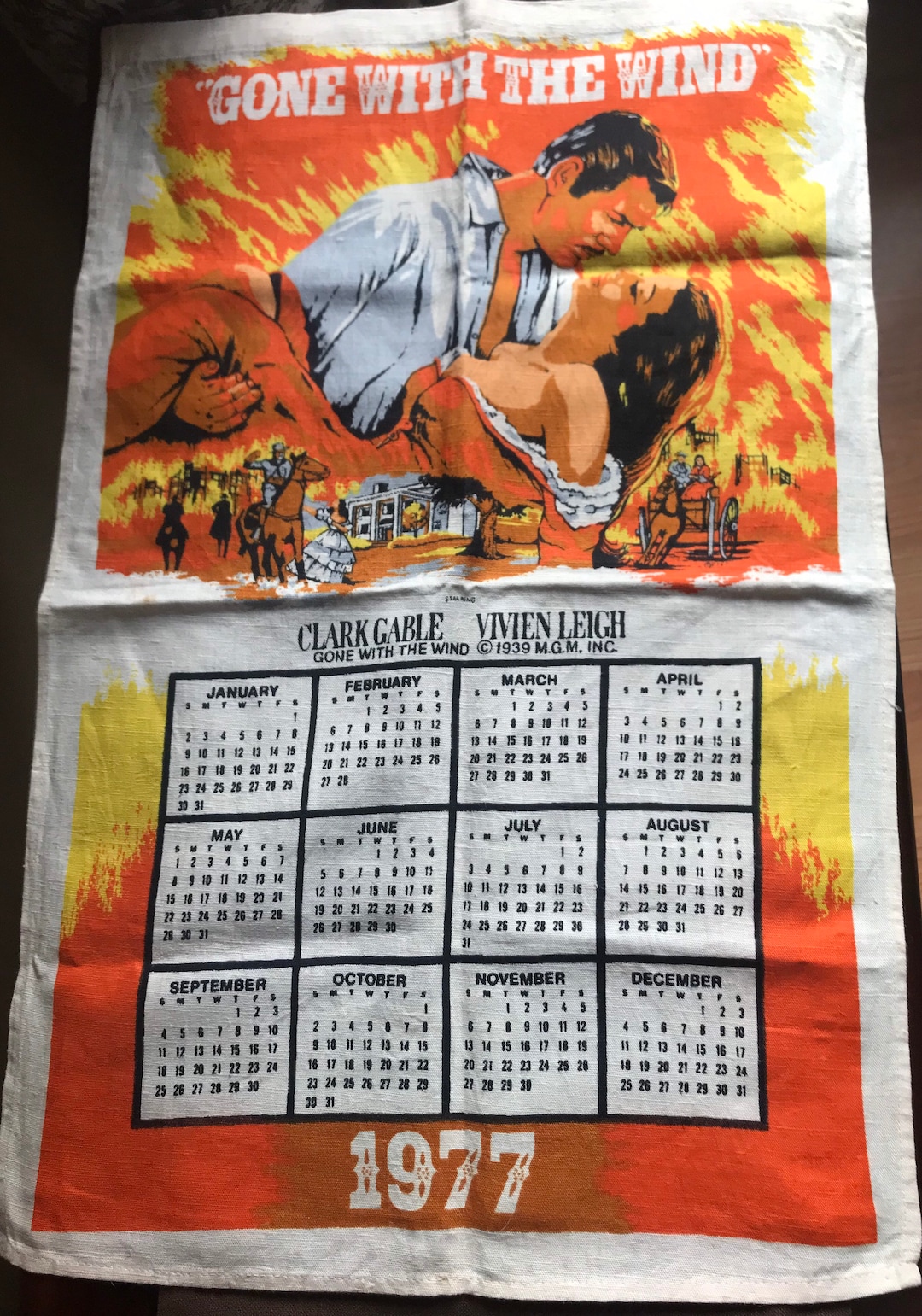 Gone With the Wind- 1977 Vintage Calendar Kitchen Towel, Novelty, Kitchen Linen, Dish Towel ...