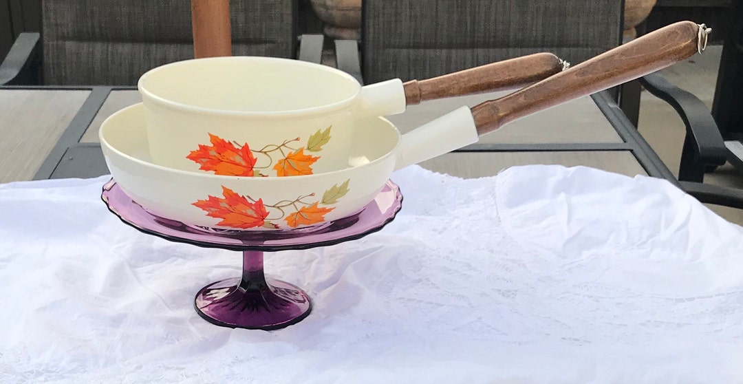 Descoware Skillet 9.5” & 7” Sauce Pan White Maple Leaf /fall Autumn ...