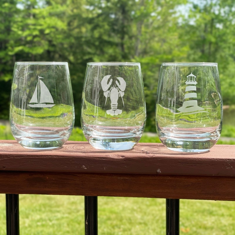 Etched Coastal Stemless Wine Glasses - Etsy