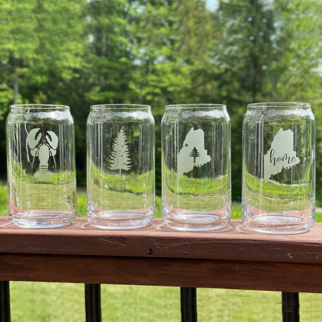 Maine Themed Etched Beer Can Glass | Maine Decor | Maine Home | Wine ...