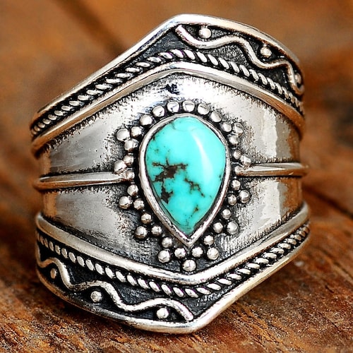Boho Turquoise Ring Sterling Silver Ring for Women Stone - Etsy