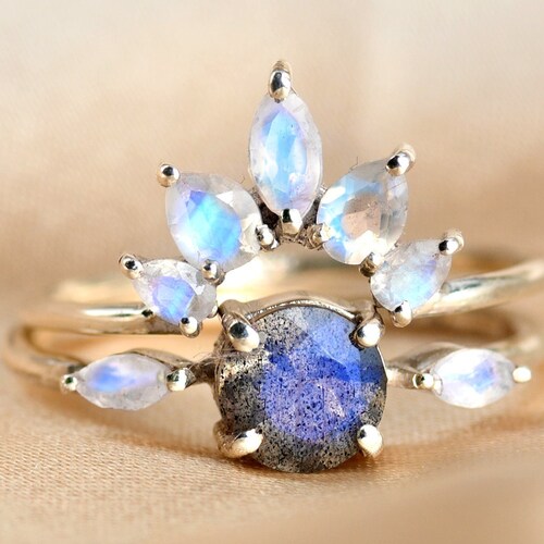 Moonstone Stacking Ring Set Sterling Silver Rings for Women - Etsy
