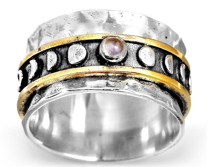 Moon Phase Ring, Moonstone Ring, Spinner Ring, Sterling Silver Ring for ...