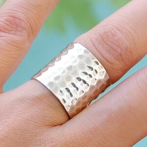 Cuff Ring - Sterling Silver Ring for Women, Wide Band Hammered ...