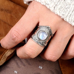 Boho Moonstone Ring, Sterling Silver Ring for Women, Statement Ring ...
