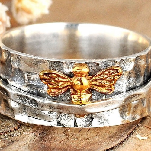 Bee Ring Spinner Ring Sterling Silver Ring for Women Floral - Etsy
