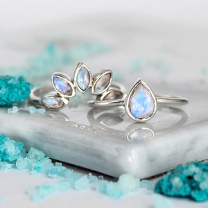 Moonstone Stacking Ring Set, Sterling Silver Rings for Women, Teardrop ...