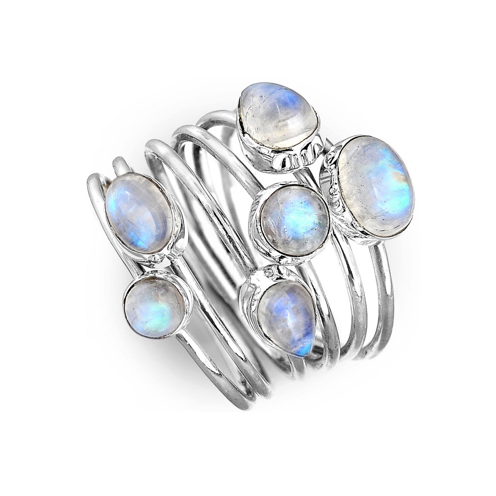 6 Moonstone Rings Stacked, Stacking Ring, Sterling Silver Ring for ...