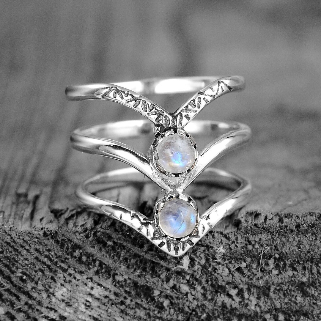 Triple Chevron Moonstone Ring, Sterling Silver Ring for Women, Triangle ...