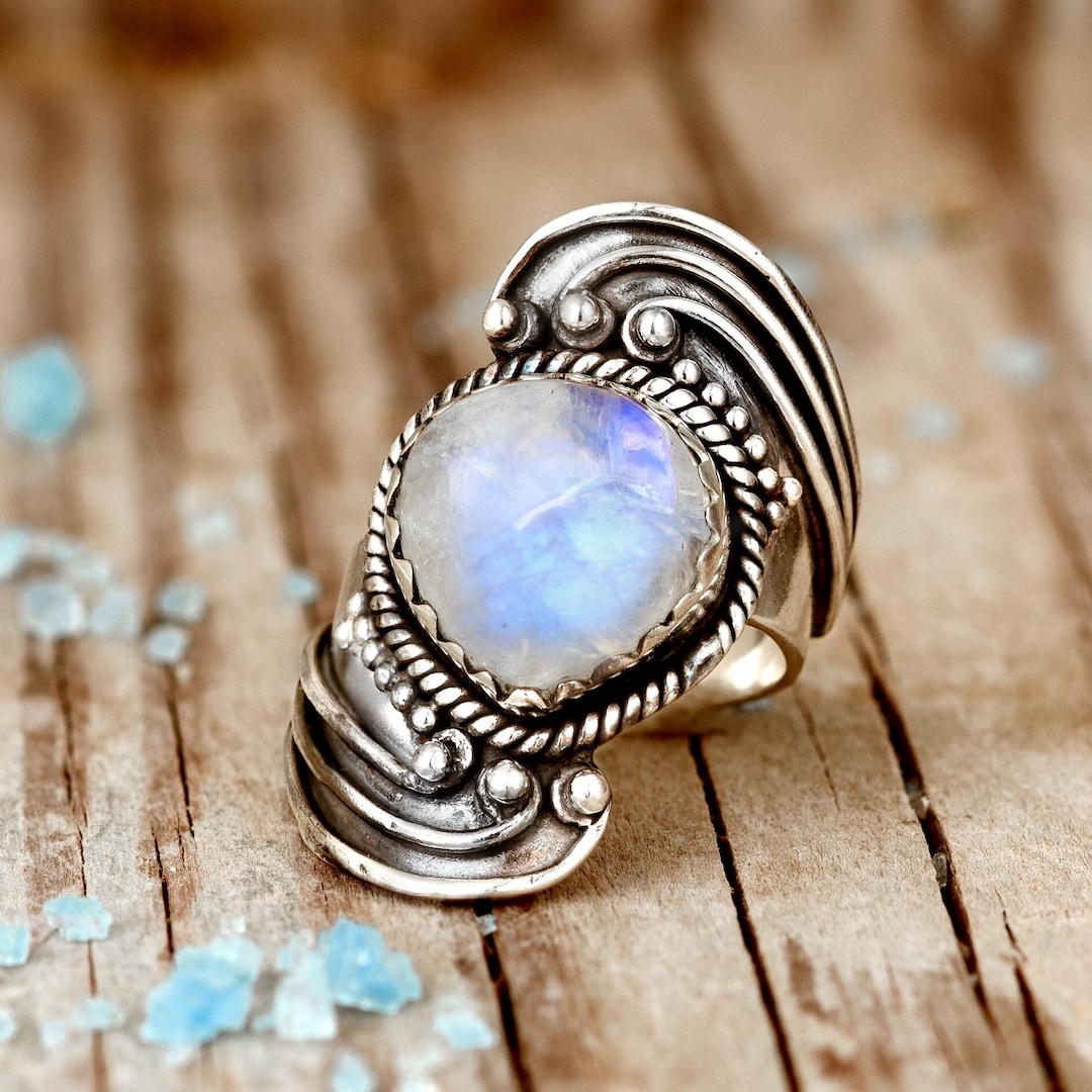 Teardrop Moonstone Ring | Sterling Silver Boho Gemstone Ring, Unique ...