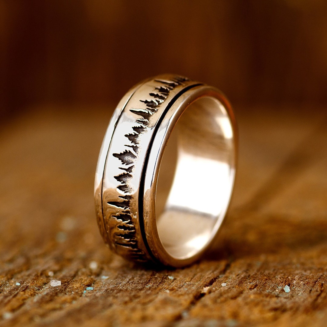 Forest Ring, Spinner Fidget Ring Men Women, Sterling Silver Ring ...
